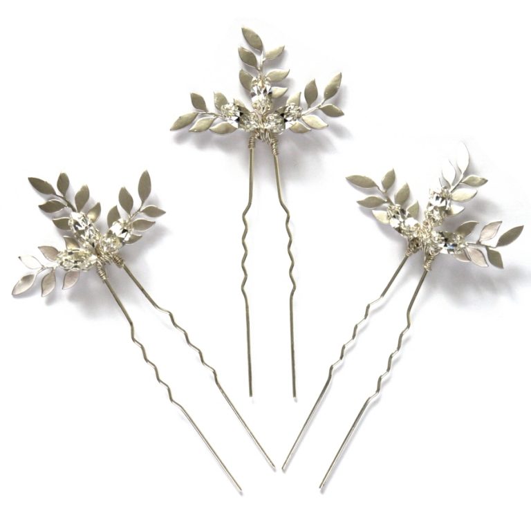 Modern minimalist leaf wedding hair pins. Hairpins for ponytail