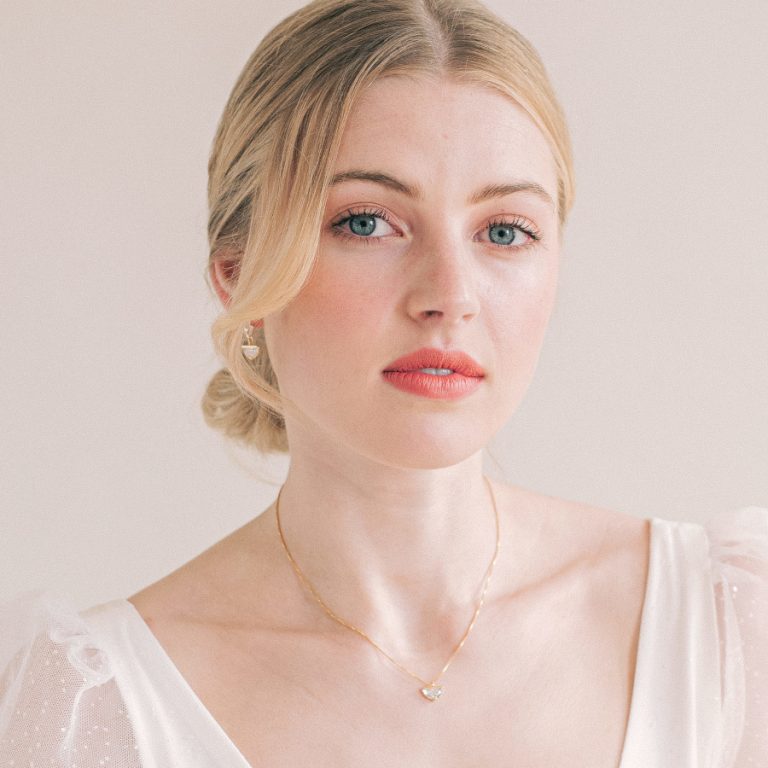 Diamante art deco style pendant necklace. Gold bridal pendant