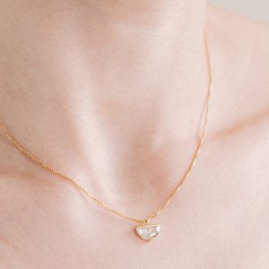 Diamante art deco style pendant necklace. Gold bridal pendant