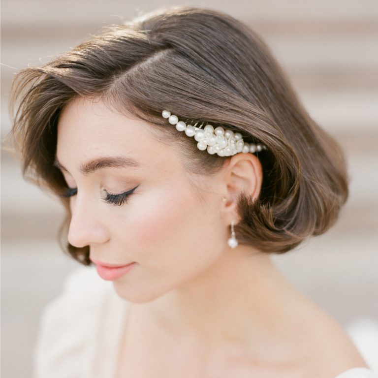 Simple freshwater pearl wedding hair comb. Small real pearl comb.