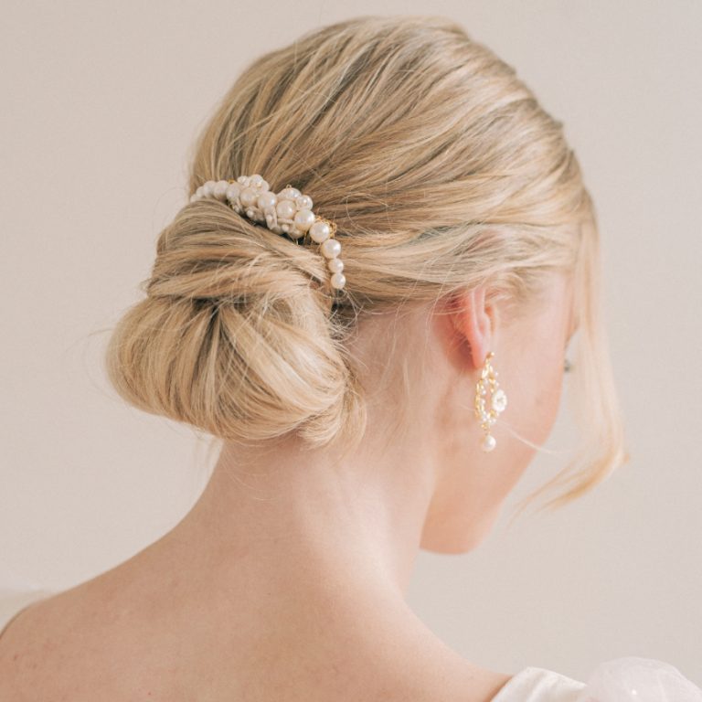 Simple freshwater pearl wedding hair comb. Small real pearl comb.