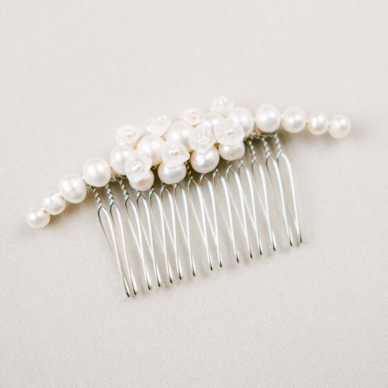 Simple freshwater pearl wedding hair comb. Small real pearl comb.